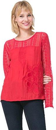Desigual Womens Irea Woven Long Sleeve Blouse, Racing Red, XL