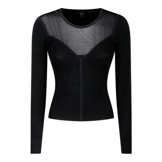Pinko Pinko, Femme, Pulls, Noir, Taille: 34 FR Maglia trasparenze e design a costine