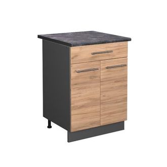 Vicco Meuble Cuisine Fame-Line, Ch&ecirc;ne de Force dor&eacute;/Anthracite, 60 cm avec tiroir, PT Anthracite