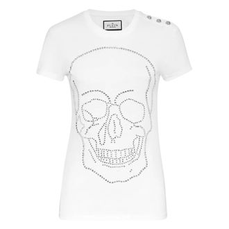 Philipp Plein Femme, Tops, Blanc, Taille: 40 FR T-Shirt Col Rond