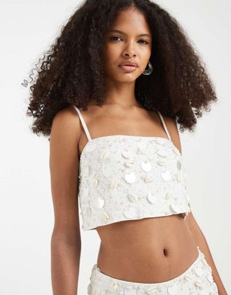 Asos D&eacute;bardeur densemble &agrave; ornements et d&eacute;tail foulard-Blanc