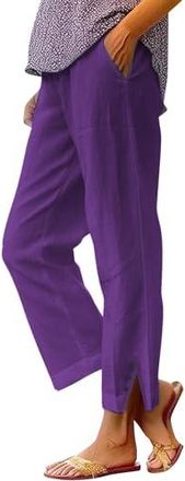 Generic Pantalon Femme Large L&eacute;ger Fluide en Lin pour Pantalon Droit pour Femme &Eacute;lastique Long Cordon De Serrage en Lin Taille Haute Coton D&eacute;contract&eacute; Jogging