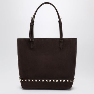 Valentino Garavani Braune Rockstud Tasche aus Veloursleder