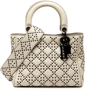 Dior Hobo Bags - Medium Lambskin Cannage Studded Supple Lady Dior - Gr. unisize - in Weiß - für Damen