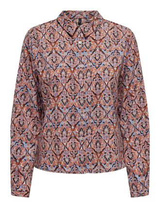 Only Damen Onlnova Life Elite L/S Maya Shirt Bluse, Red Orange/AOP:591 Soul, X-Large