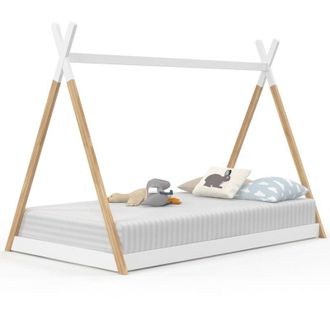 IDMarket Tipi Kinderbett 90 x 190 CM COME mit Lattenrost aus Holz und Wei&szlig;