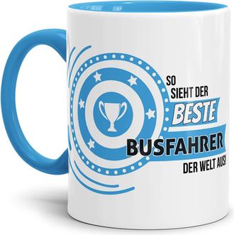 Tassendruck Berufe-TasseSo Sieht der Beste Busfahrer aus Innen & Henkel Hellblau/Job/Tasse mit Spruch/Kollegen/Arbeit/Fun/Mug/Cup/Geschenk/Beste Qualität - 25 Jah
