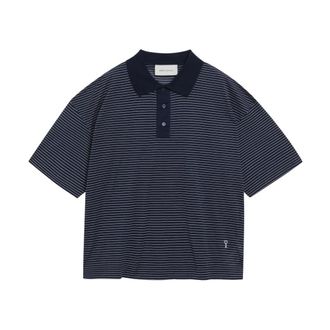 Ami Homme, Tops, Multicolore, Taille: L Polo Coupe Carr&eacute;e Ray&eacute; avec Patch Ami De Coeur