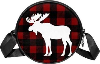 Generic Sac &agrave; bandouli&egrave;re rond pour femme, motif silhouette d&eacute;lan avec fermeture &eacute;clair, bretelles r&eacute;glables, sac &agrave; main rond d&eacute;contract&eacute; pour femmes et fille