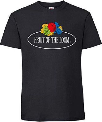 Fruit Of The Loom Ringspun Premium T-Shirt mit Vintage-Logo auf der Brust, Noir - Grand logo vintage, L