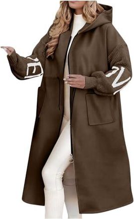 Generic Veste d&eacute;contract&eacute;e &agrave; capuche &agrave; manches longues en tricot patchwork avec cordon de serrage &agrave; la taille pour femme, marron, L