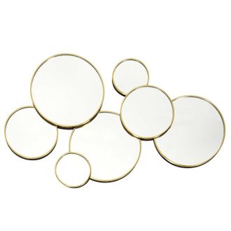 The Home Deco Factory HD4391, Decorative Round Mirror in MDF Wood, Modern and Asymmetrical Design, Ideal for Living Room or Bedroom, Elegant Finish, 57 x 35 cm, Gold