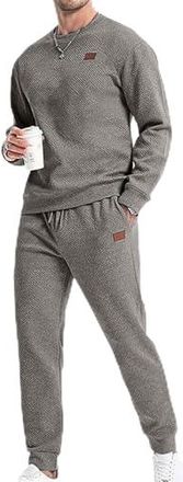 Generic Surv&ecirc;tement 2 pi&egrave;ces pour homme - Pull &agrave; manches longues - Sweat-shirt et jogging - Col rond - Hauts gaufr&eacute;s - Bas - Taille &eacute;lastique - Surv&ecirc;tement bu