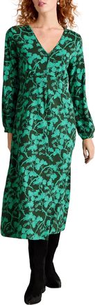 White Stuff Megan Jerseykleid - Klassische Midi-Länge aus Baumwoll-Modal-Jersey zum Hineinschlüpfen - Grün Druck - Größe 40