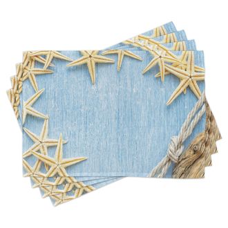 Abakuhaus Muscheln Platzmatten 8 St&uuml;ck Waschbare Stoff Esszimmer K&uuml;che Tischdekorations Digitaldruck, Blau Creme