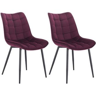 Woltu Esszimmerst&uuml;hle 2er Set K&uuml;chenstuhl Polsterstuhl Wohnzimmerstuhl Sessel mit R&uuml;ckenlehne, Sitzfl&auml;che aus Samt, Metallbeine, Bordeaux - Woltu