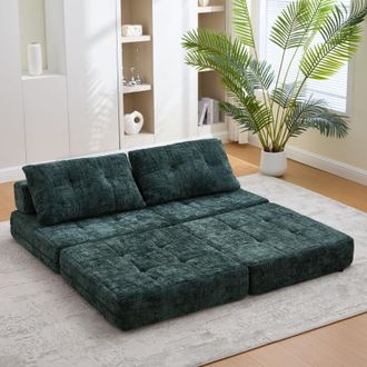 STILVORA Canap&eacute; Convertible Pliable 1 Place avec Coussins T&ecirc;te et Lombaires, Gain de Place, en Chenille &Eacute;meraude