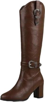 Generic Bottes longues décontractées à bout rond et fermeture éclair pour femme, marron, 46 EU