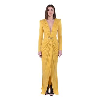 Elisabetta Franchi Femme, Robes, Jaune, Taille: 38 FR Robe Longue de Soir&eacute;e en Jersey Cupro