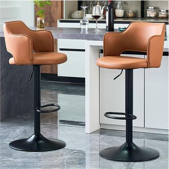 Generic Moderne, H&ouml;henverstellbare Drehhocker f&uuml;r K&uuml;chentheken, 2Er-Set, mit Kunstlederbezug, R&uuml;cken- und Fu&szlig;st&uuml;tze, f&uuml;r K&uuml;cheninseln, 46-82 cm