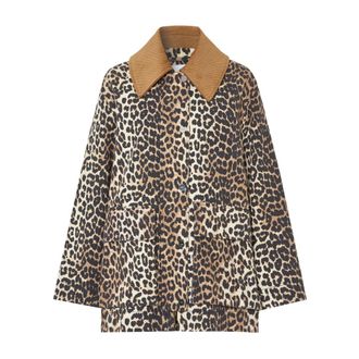 Ganni Bedruckte Canvas Midi-Jacke - - Jackets - Damen - Beige - 2XS/XS