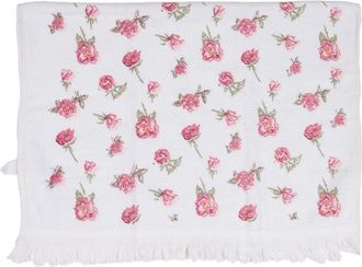 Clayre & Eef Gästehandtuch 40x66 cm Weiß Rosa Baumwolle Rosen Toiletten Handtuch