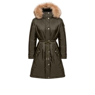 Moncler Moncler Parka Matelass&eacute;e Longue &Agrave; Capuche Et Bordure En Shearling Moustique, Femme, Vert, Taille: 00