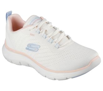 Skechers Damen Flex Appeal 5.0 New Path Sneaker, Natural Mesh/Light Blue & Peach Trim, 38.5 EU