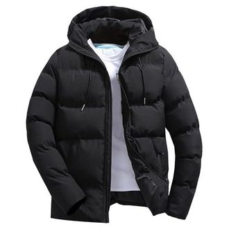 Generic Veste isolante pliable &agrave; col montant pour homme - Manteau dhiver matelass&eacute; &eacute;pais en coton matelass&eacute; pour homme, Noir, XXL