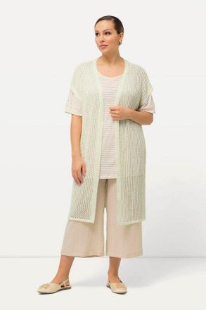 Ulla Popken Strickjacke Strickweste Lochstrick offene Form &auml;rmellos