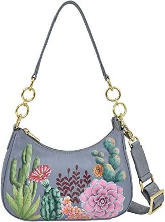 Anuschka Petit hobo convertible en cuir v&eacute;ritable peint &agrave; la main pour femmes - Desert Garden