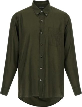 Tom Ford Homme, Chemises, Vert, Taille: 2XL Fluid Gabardine Shirt