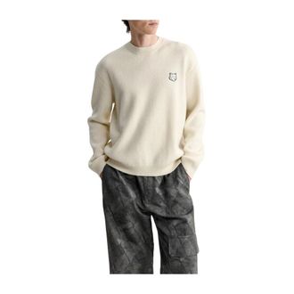 Maison Kitsun&eacute; Fox Head Milano Lammwollpullover - - Knitwear - Herren - Beige - M