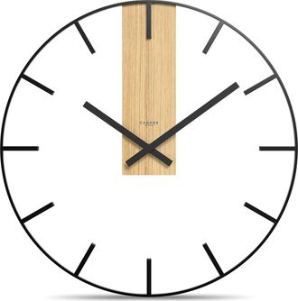 Cander Berlin UNDIS XXL Vintage Wanduhr lautlos 60 cm Metall Holz Eichenurnier ohne Tickgeräusche groß modern schwarz Wohnzimmer