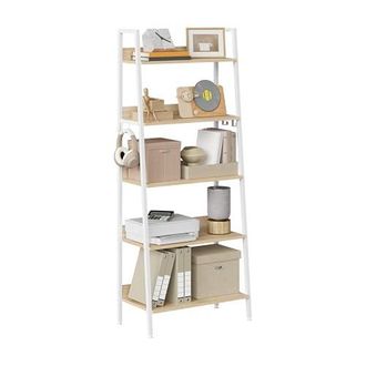 Woltu Étagère Industrielle 5 Niveaux, Étagère de Rangement Étroite et Haute (Bureau, Salon, Cuisine), Cadre Métallique, 36x64x171 cm - Chêne Clair + Blanc