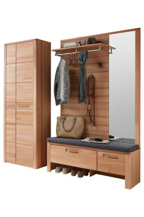 Linea Natura Garderobe Nature One, Buche, Glas, Textil, Holzwerkstoff, 4-teilig, massiv, 200x201x40 cm, Garderobe, Garderoben-Sets & Serien, Garderoben-Sets