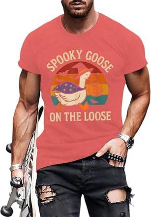 Generic T-shirts imprim&eacute;s amusants pour hommes - Col rond tendance &agrave; manches courtes effrayant Halloween citrouille chauve-souris T-shirt graphique Streetwear