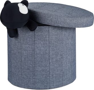 Relaxdays Sitzhocker mit Stauraum Größe L, Fußhocker mit Deckel, Polsterhocker zur Aufbewahrung, 43x45x45 cm, dunkelgrau