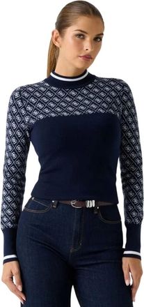 Guess Femme, Pulls, Bleu, Taille: 40 FR Aubrey Mock-neck Sweater