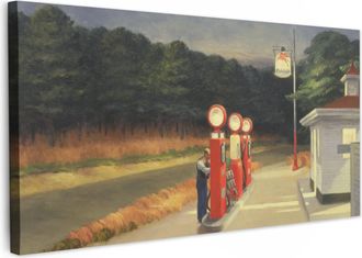 MuchoWow Leinwand Bilder, Einzigartige Wanddeko mit Rahmen, Benzin - Edward Hopper, Wandbilder Wohnzimmer, Deko Schlafzimmer 80x40 cm