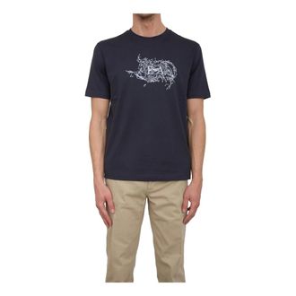 Emporio Armani Homme, Tops, Bleu, Taille: 2XL T-shirt Décontracté en Coton pour Homme