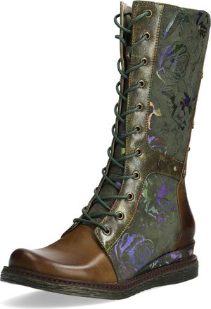 Laura Vita Damen Stiefel Leder Muster florale Nieten und Keilabsatz Ercnaulto 41, Gr&ouml;&szlig;e:39 EU, Farbe:Gr&uuml;n