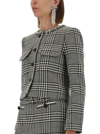 Self Portrait Crystal-Embellished Houndstooth Jacket - Multicolor