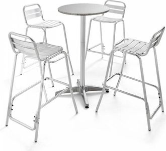 Oviala Oviala - Ensemble table et chaises de jardin 4 places - Structure aluminium 100% - Hauteur ajustable 70/110 cm - R&eacute;sistant intemp&eacute;ries - Entretien