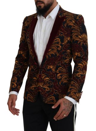 Dolce & Gabbana Mens Multicolor Floral Single Breasted Martini Blazer Wool Clothing