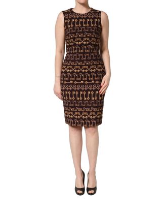 Dolce & Gabbana Womens Brown Keys Fitted Sheath Knee Length Dress Viscose