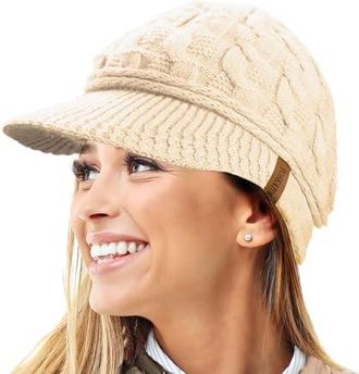 TOSKATOK Bonnet dhiver en Tricot torsadé Chaud R80 Teddy pour Femme- Taille Unique-Natural