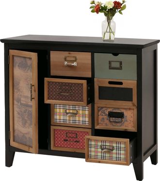 Mendler Apothekerkommode HWC-O63, Schrank Schubladen Etikettenhalter Vintage Shabby Muster, Holz 80x91x40cm - Korpus schwarz