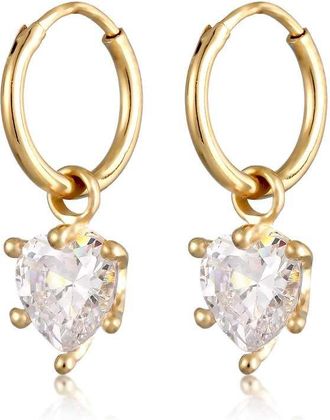 Elli Goldfarbene Creolen aus 925er-Sterlingsilber mit herzförmig eingefasstem Zirkonia-Kristallstein