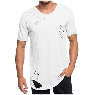 Generic T-shirt d&eacute;t&eacute; d&eacute;contract&eacute; &agrave; col rond pour homme - Couleur unie - Classique - L&eacute;ger - Respirant - Manches courtes - Avec trous - Pour la plage et lext&eacute;r